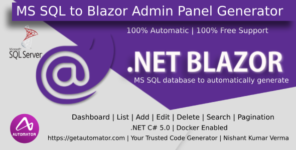 Ms Sql To C Blazor Admin Panel Generator Net 5 0 Gplcode Net