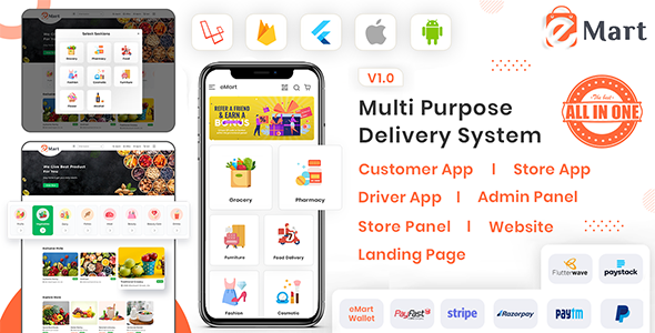 EMart | Multivendor Food, ECommerce, Parcel, Taxi Booking, Car Rental App With Admin And Website ...